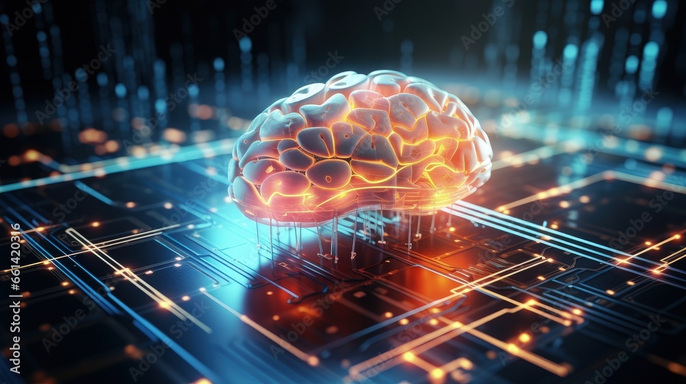 Artificial intelligence, AI, cyber brain. Digital mind 3D illustration ...