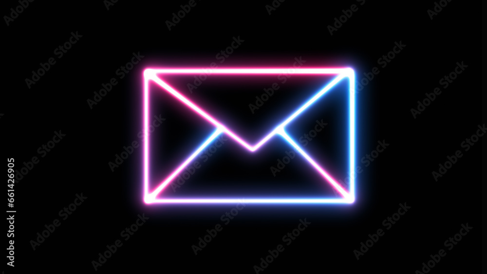 Abstract bright neon mail inbox icon background animated, logo symbol ...
