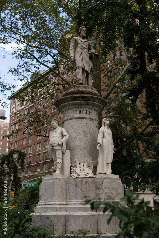 New York, NY - US - Oct 9, 2023 The Giuseppe Verdi Monument, a ...