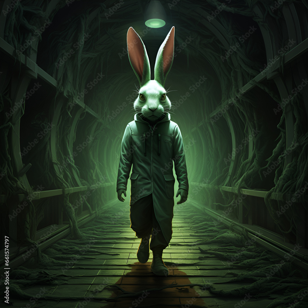 Surreal cyberpunk rabbit - whirring conundrums. A spooky green rabbit ...