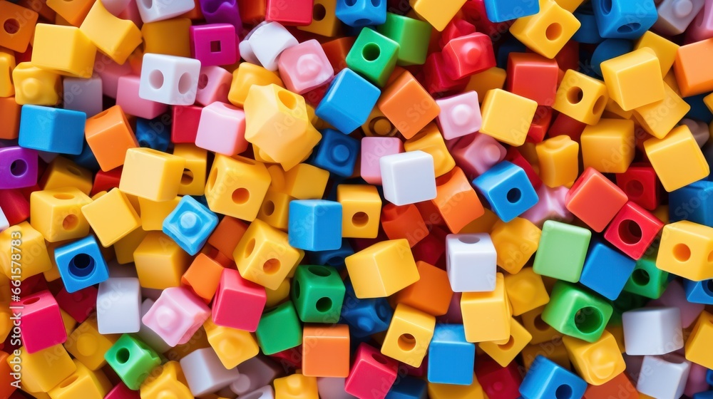 Numerous multi-colored toy blocks assembled to create a single large ...