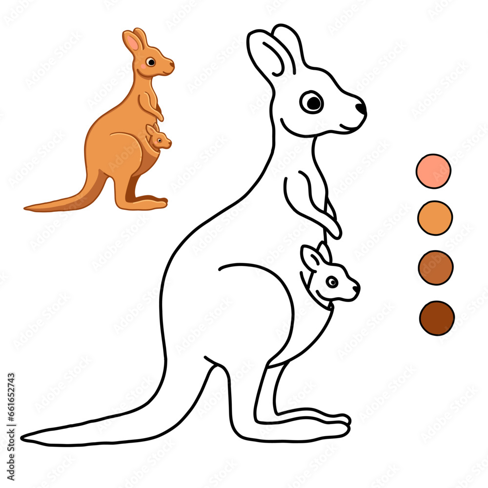 Cute australian kangaroo with baby in pouch. Ready to print simple ...