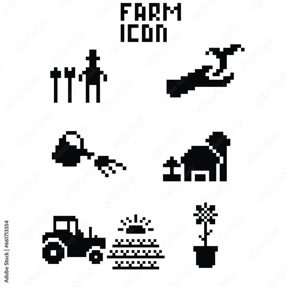 this is farm icon 1 bit style in pixel art with black color and white ...