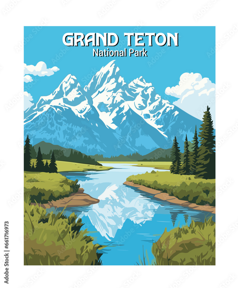 Vector Art of Grand Teton National Park. Template of Illustration ...