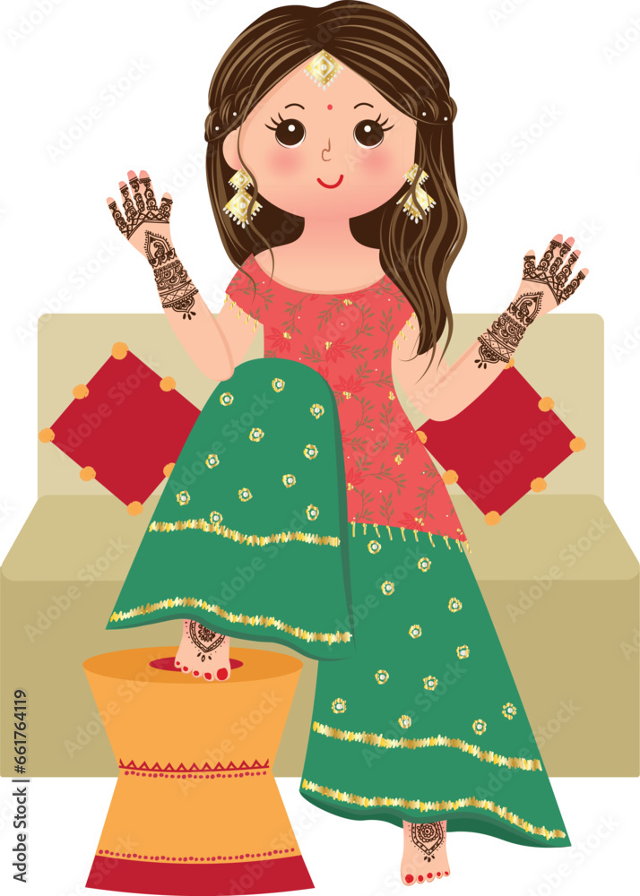 mehndi bride cute indian girl with henna on hands wedding bride to be ...