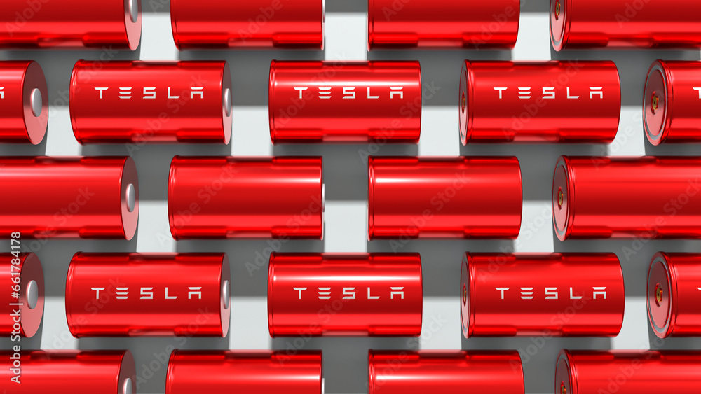 lithium-ion red 4680 Tesla battery, High-capacity accumulator cell ...