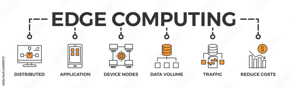 Edge computing banner web icon with icon of distributed computing ...