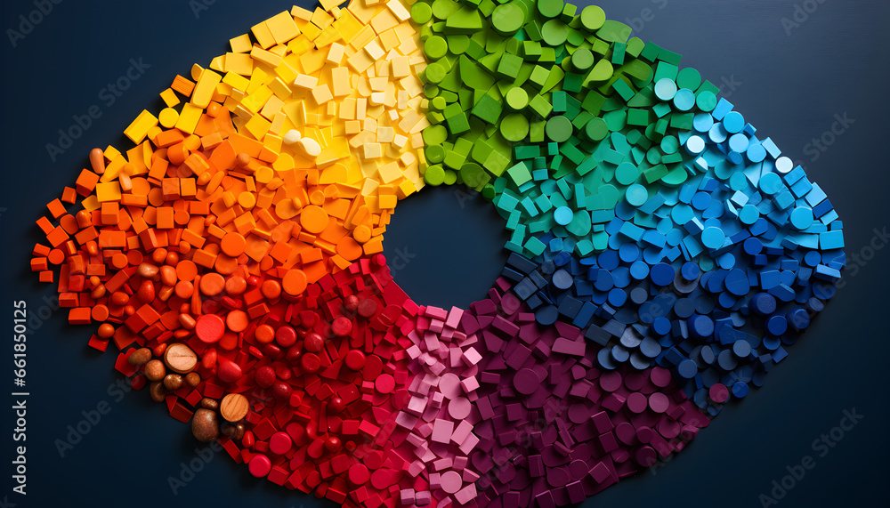 A Spectrum of multi colored elements organised in a circle. Rainbow ...