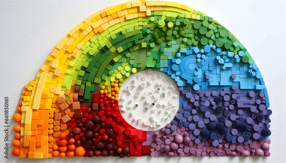 A Spectrum of multi colored elements organised in a circle. Rainbow ...