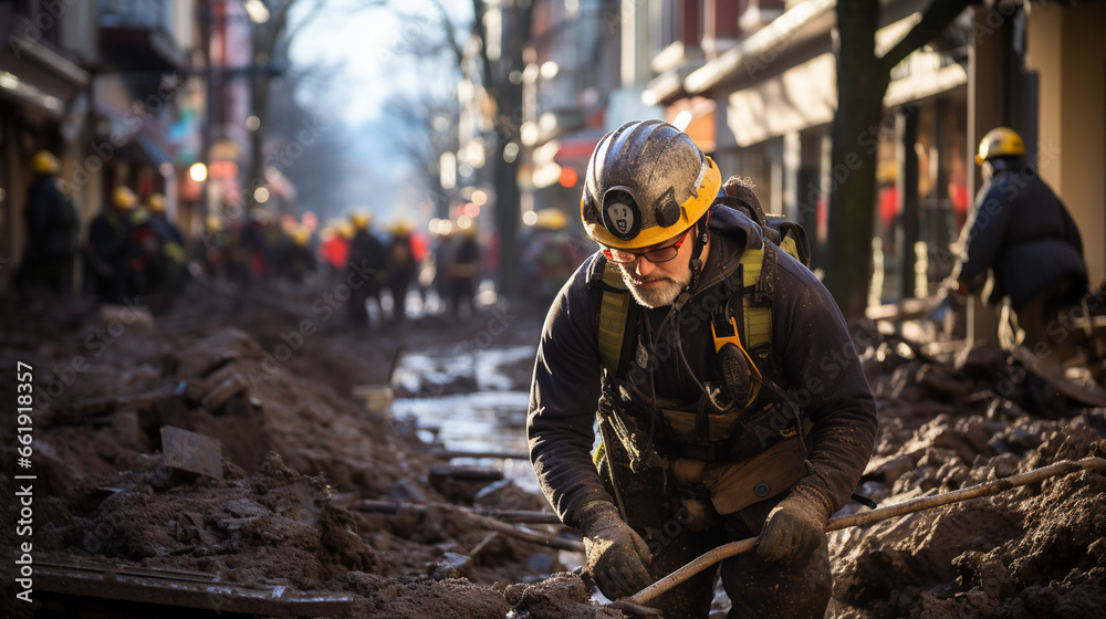 Urban Search and Rescue: Rescuers navigating through a disaster ...