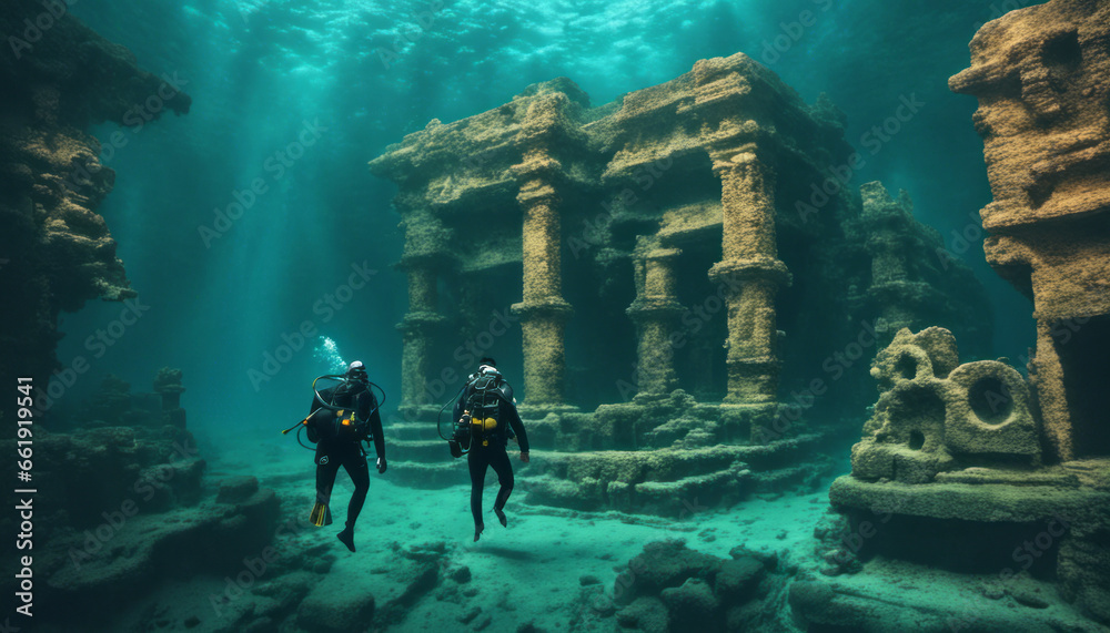 A surreal underwater world where a scuba diver explores an ancient ...