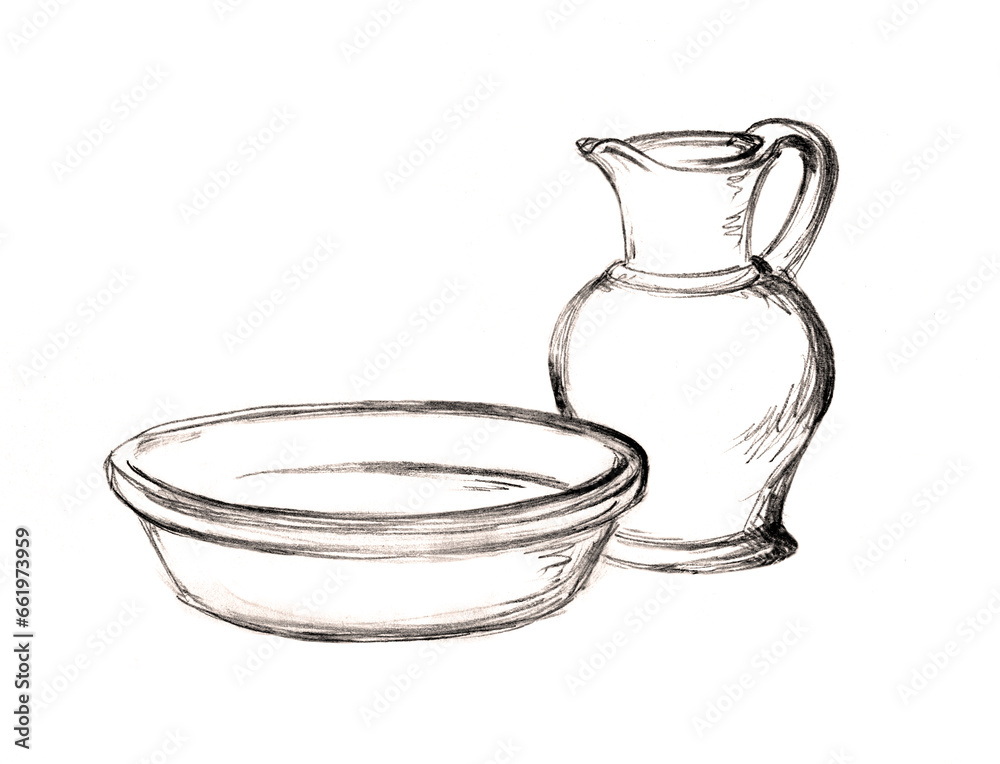 Foot washing. Pencil drawing scene Stock Photo | Adobe Stock