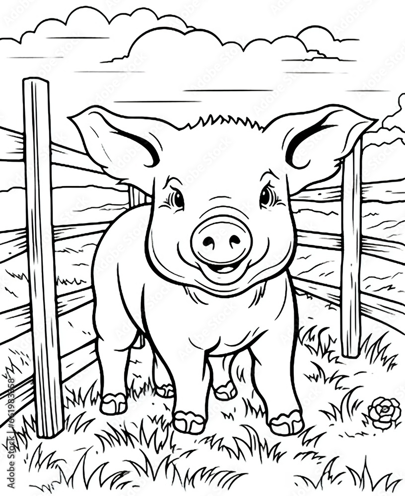 farm animals cartoon pig coloring book for kids Stock Illustration ...