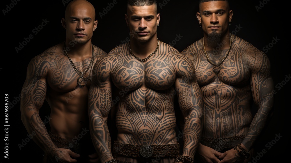 Polynesian style tattoo on a man's muscular and athletic body. Patterns ...