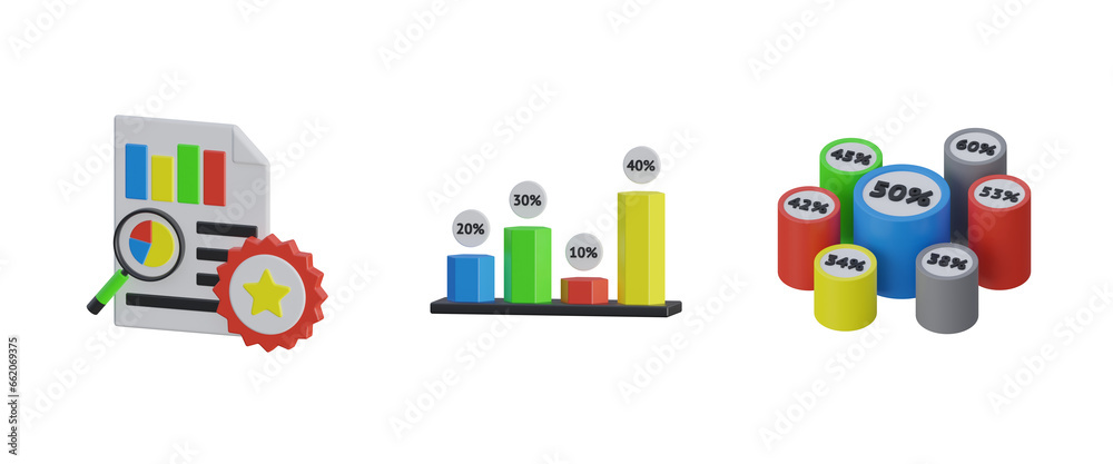 assessment, bar chart 3d. High quality render. Chart 3d render set ...
