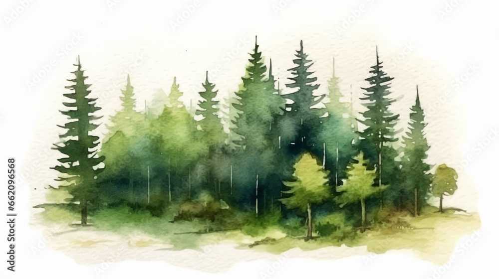 Beautiful abstract pine tree in forest landscape watercolor brush with ...