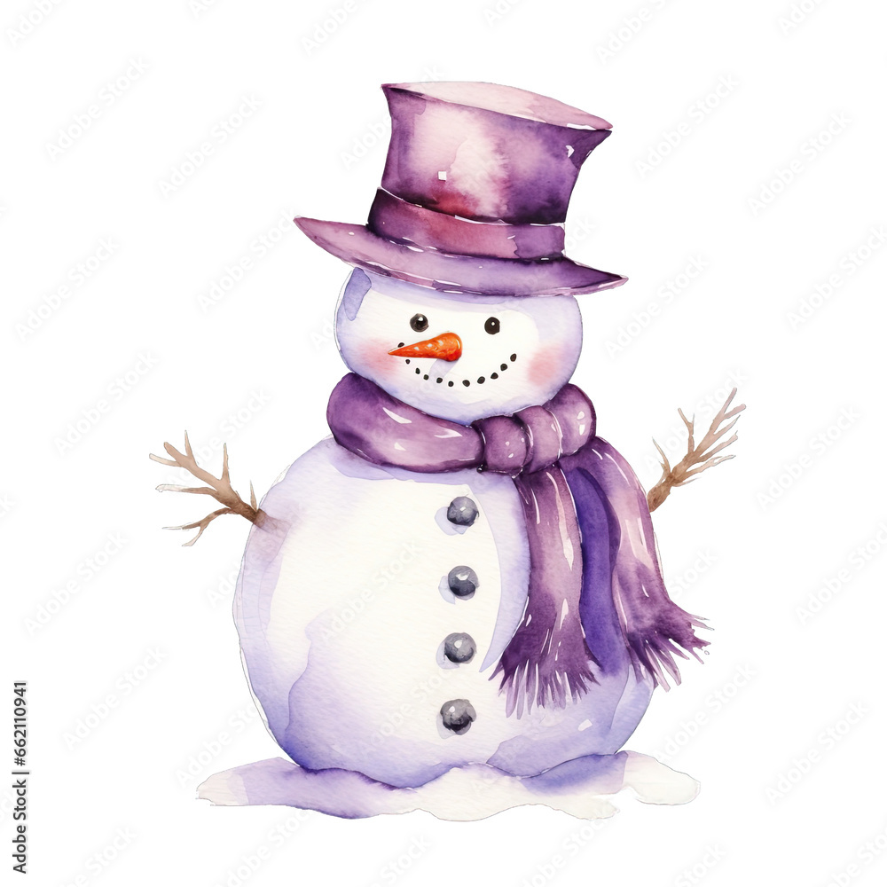 Snowman watercolor clipart on transparent background. Generative AI ...