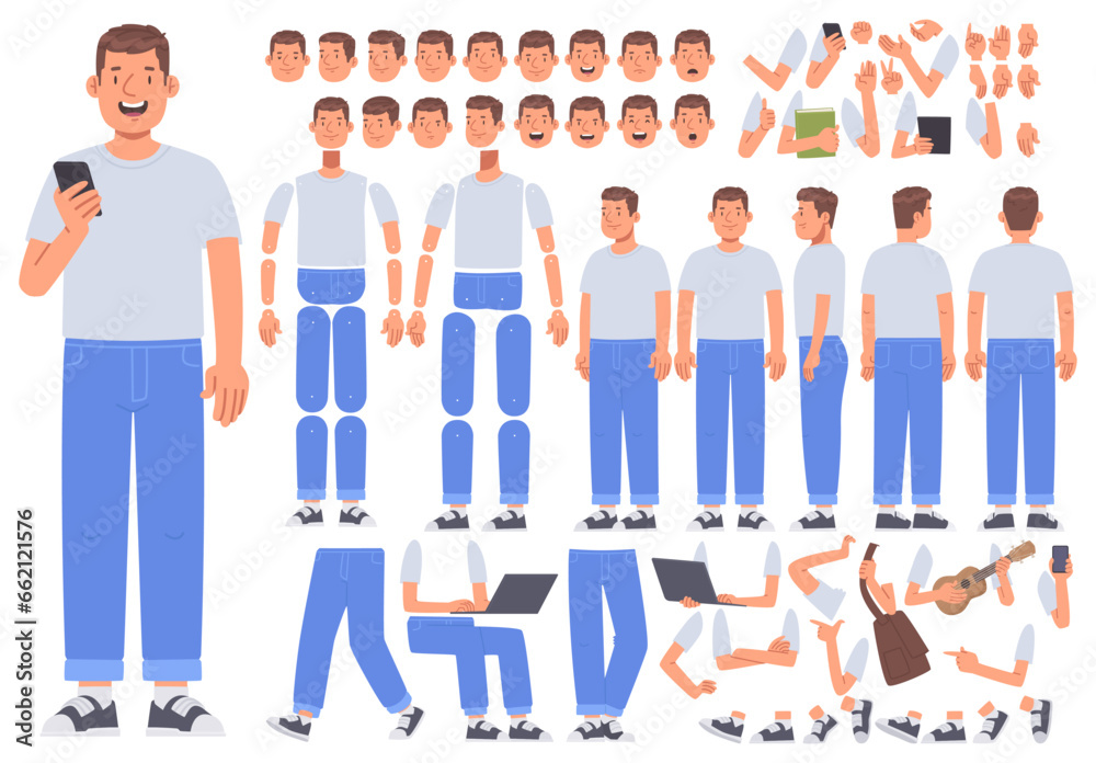 Man character constructor. A set of positions and views of the body ...