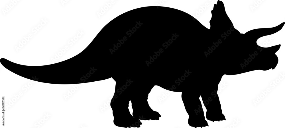 Triceratops Dinosaur Silhouette vector Types of dinosaurs breeds Stock ...