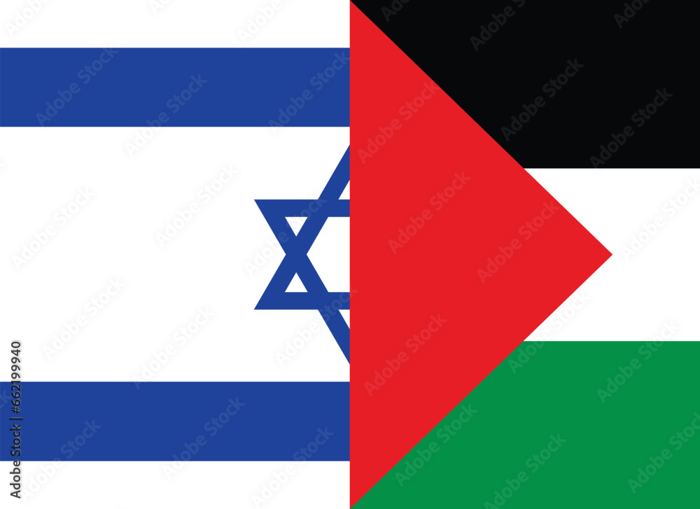 Israel flag with Palestine flag vector illustration isolated. Middle ...