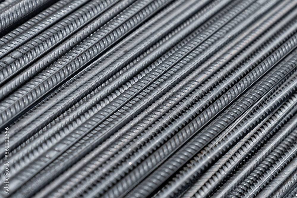 Tied iron rebar close up. Bundle reinforcing bar. Steel reinforcement ...
