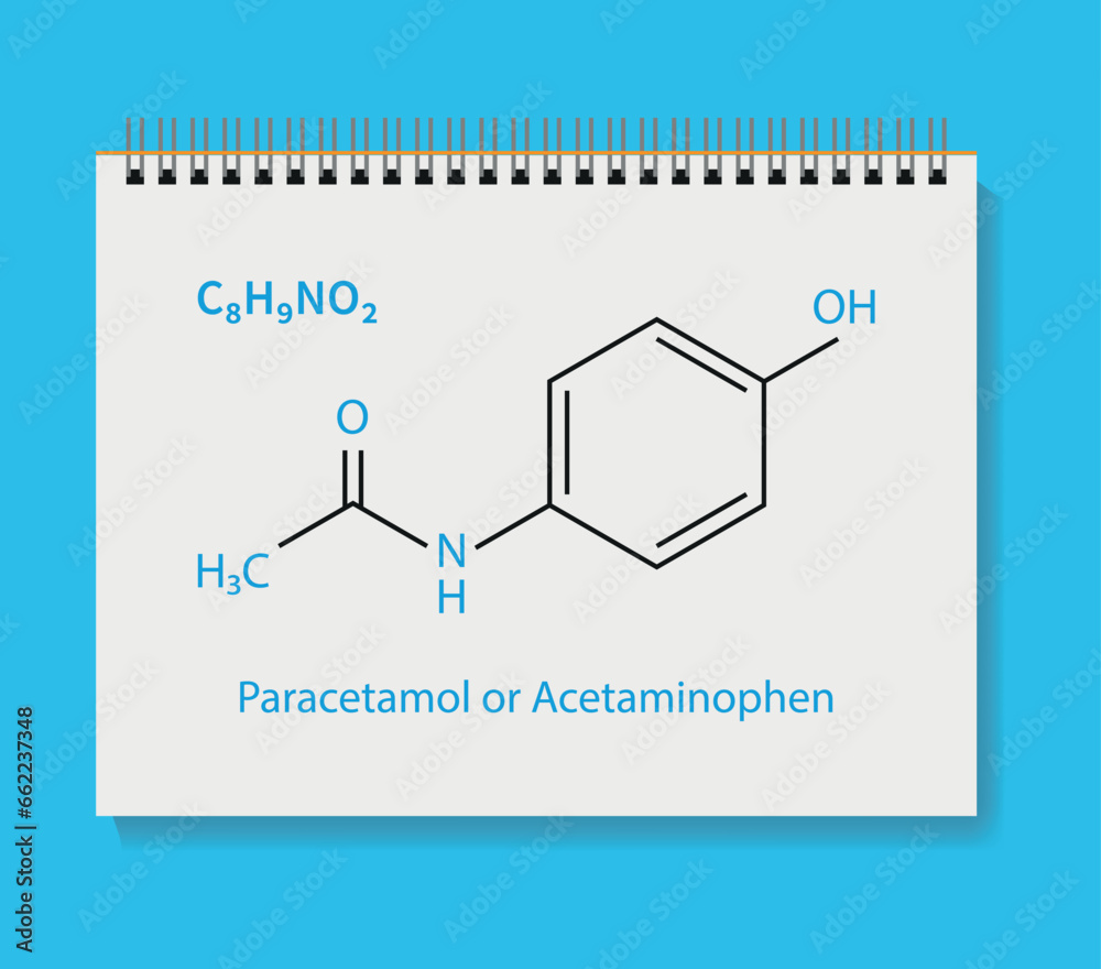 Chemical formula Paracetamol or acetaminophen analgesic drug molecule ...
