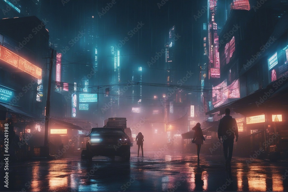 Cyberpunk streets illustration futuristic city dystoptic artwork at night 4k wallpaper Rain ...