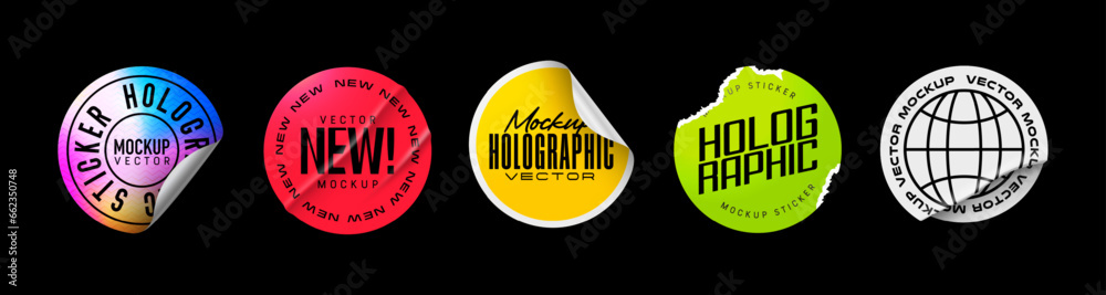 Color stickers, paper round sticker with wrinkles and bent edges ...