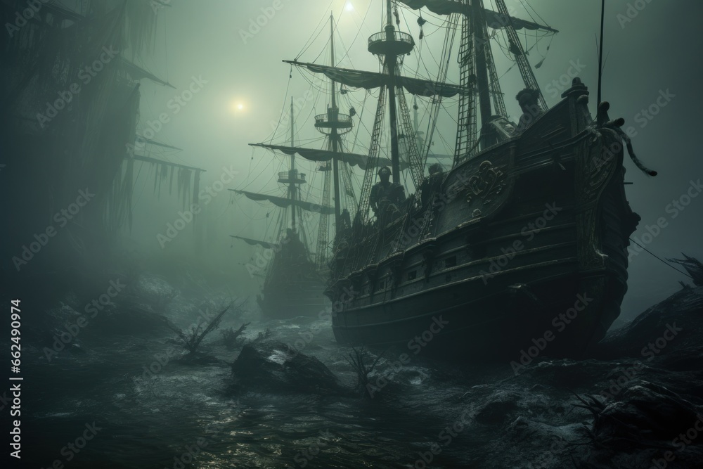 Cursed ghost ships, forever sailing the seas with ghostly crews seeking ...