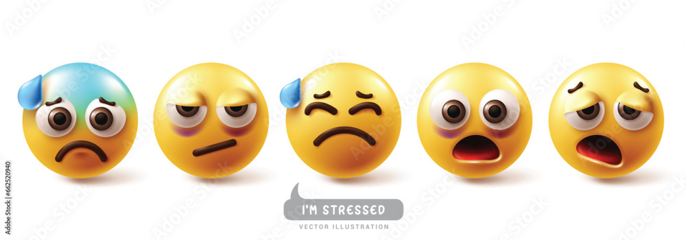 Emoji stress emoticon characters vector set. Emojis emoticons in stress ...