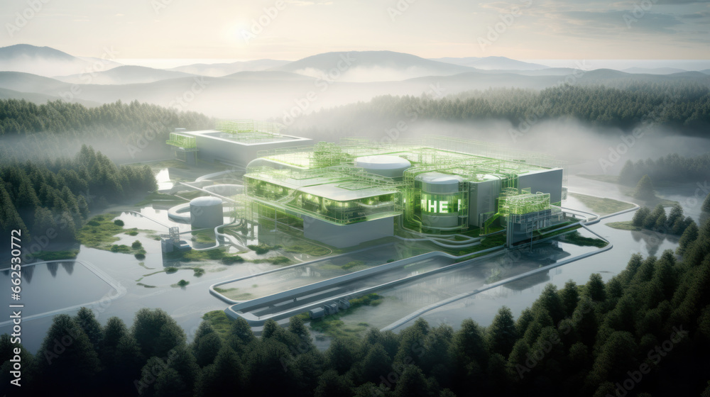 Hydrogen energy. Gas tanks h2. Hydrogen processing factory. Eco energy ...