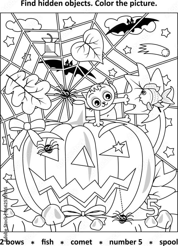 Halloween activity sheet. Find hidden objects picture puzzle and ...