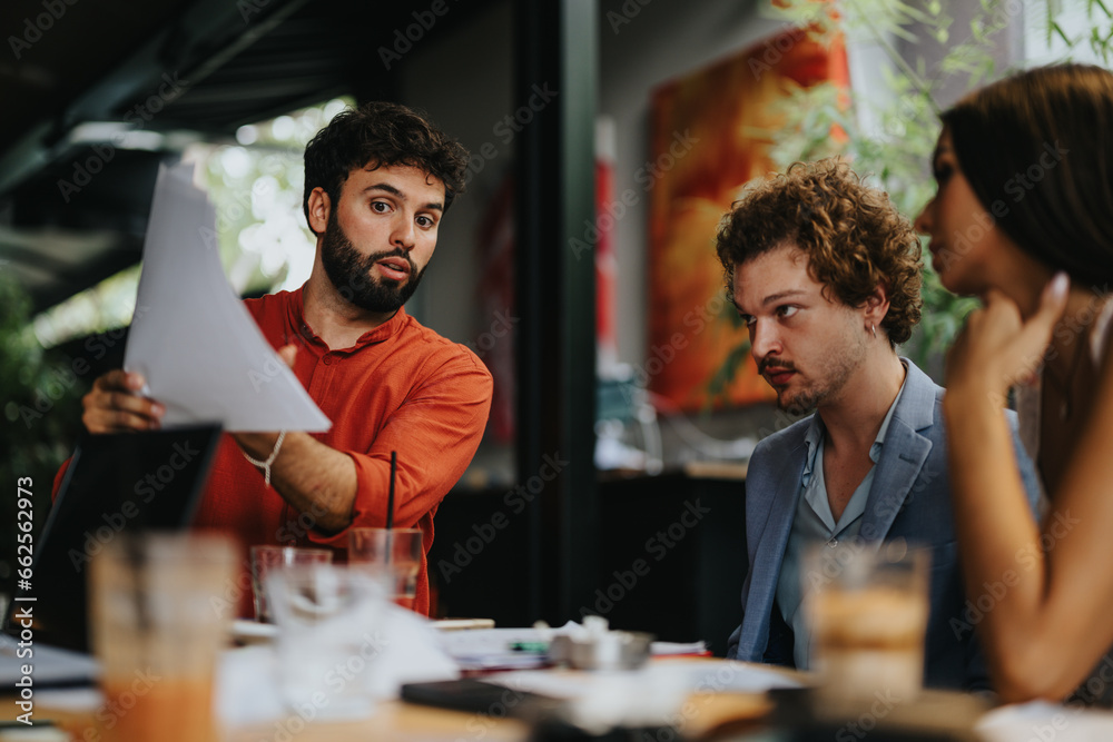 Architects and engineers discussing blueprint. Creative business ...