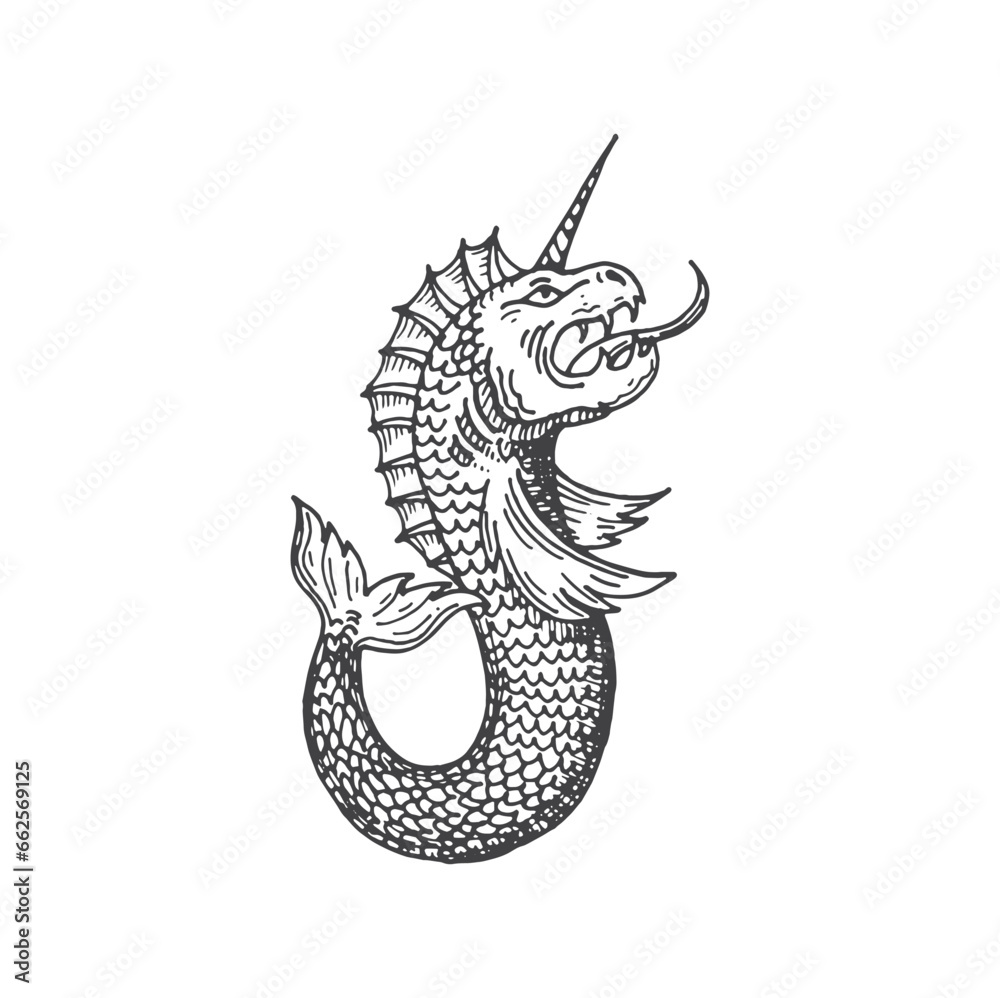 Medieval heraldic animal monster sketch. Fantasy creature, magic animal ...