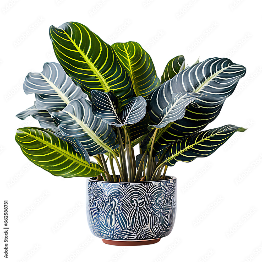 Calathea with Patterned Leaves in a Blue Pot Isolated on Transparent or ...
