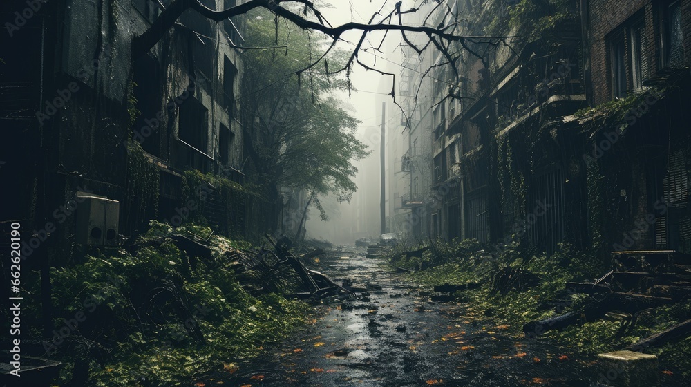 Foto Detailed destruction of fictitious city with debris and collapsing ...