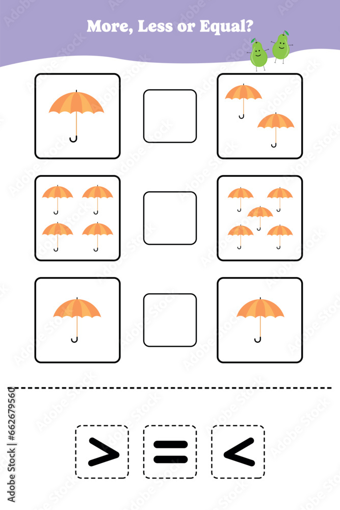 More less or equal. Educational math game for kids. Printable worksheet ...