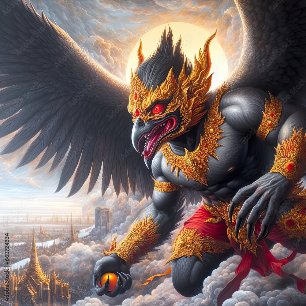 Garuda has the body of a person, the back of a bird and has wings. A ...