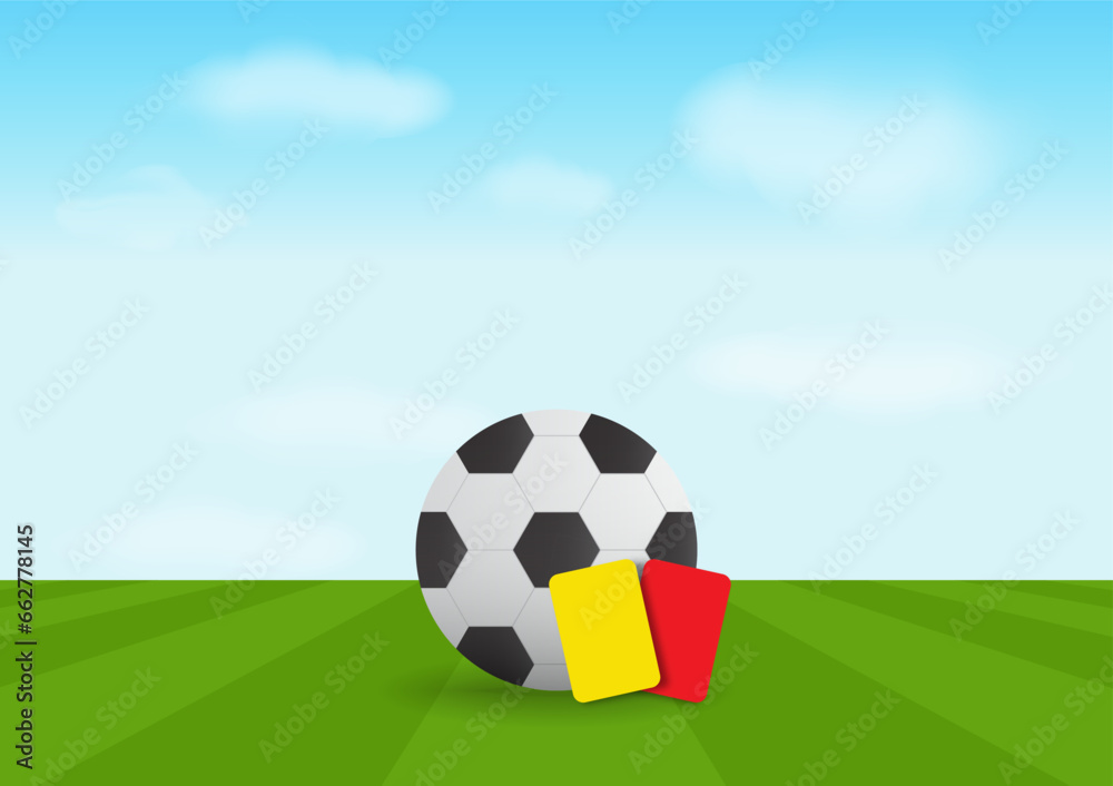 Football with Red Card and Yellow Card in Soccer Field. Vector ...