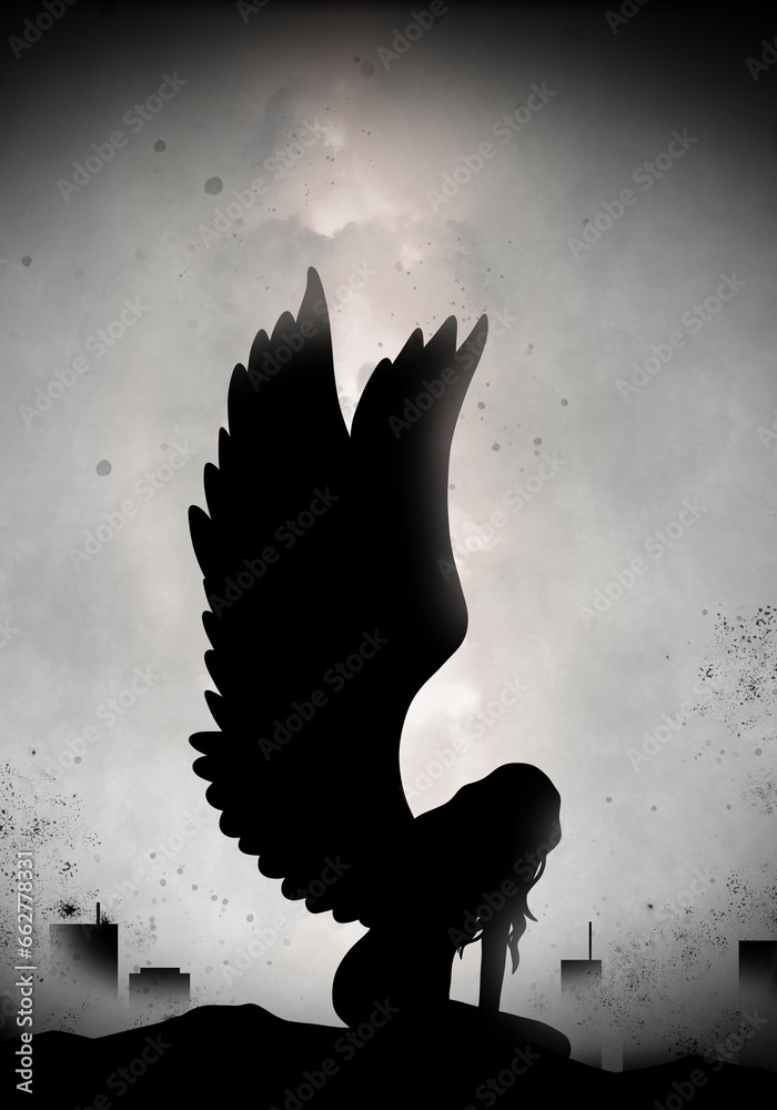 Fallen Angel silhouette art Stock Illustration | Adobe Stock