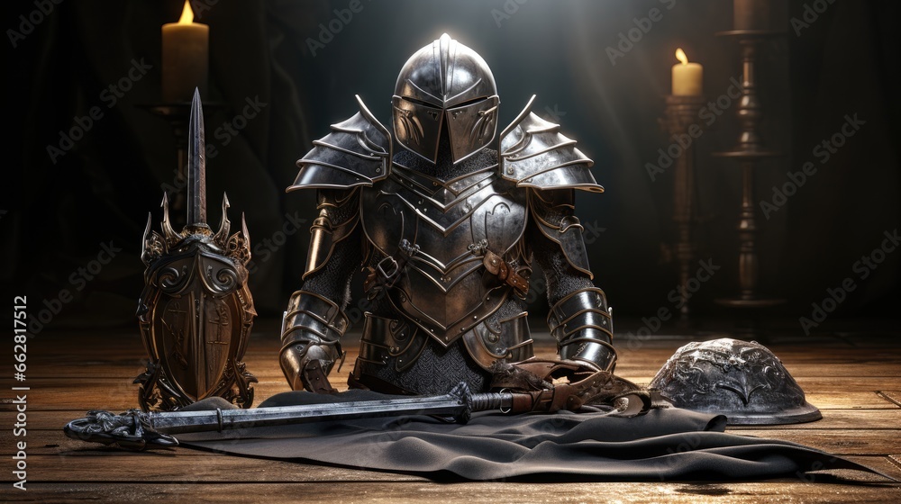 3D illustration of armor of God with helmet of salvation, breastplate ...