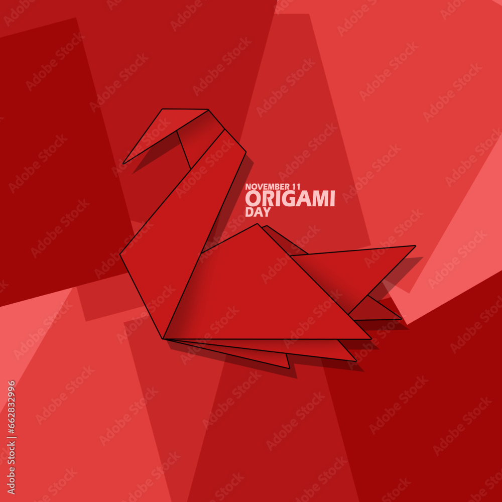 The art of folding origami paper in the shape of a swan on red papers ...