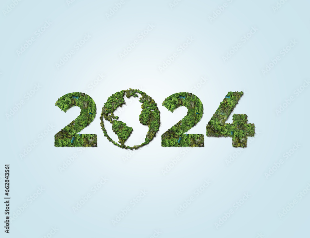 Happy New Year 2024 green recycling and save our planet and earth ...