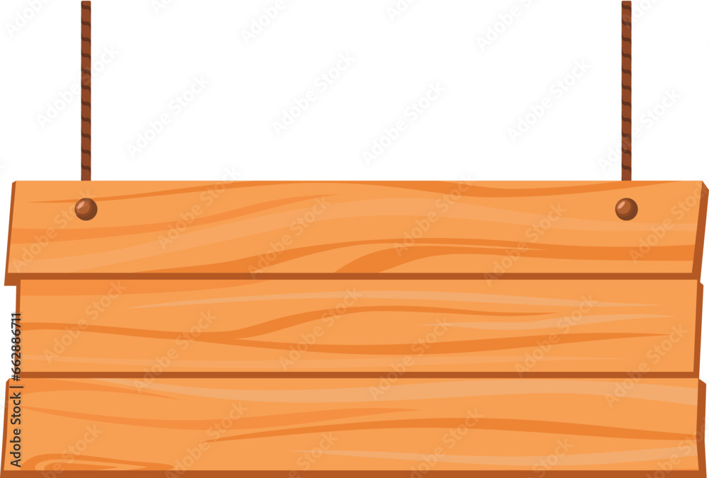 Hanging wood board sign, rustic cartoon signpost or billboard, notice ...