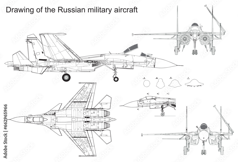 Vector drawing of a russian military aircraft. General view of a war ...