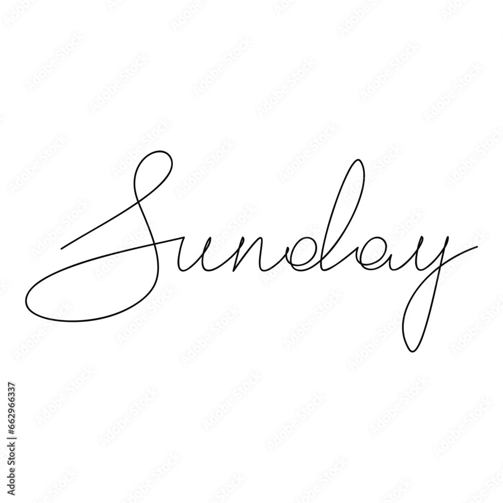 Sunday vector text. Days of week lettering. Line continuous calligraphy ...