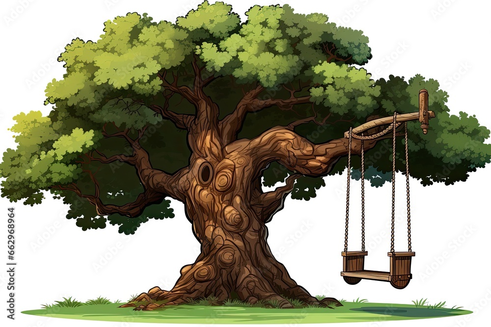 Massive Oak Tree Clipart with Swing Hanging from Sturdy Branch: A ...