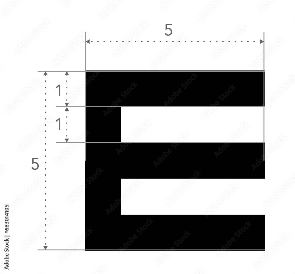 E chart Eye Test symbol with measurements tumbling medical illustration ...