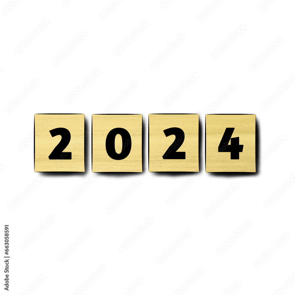 2024 year text font word inscription on the wooden blocks cubes square ...