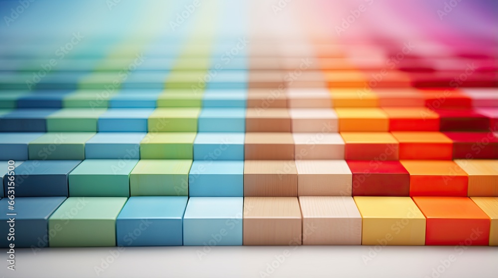 Spectrum of stacked multi-colored wooden blocks with white space in ...